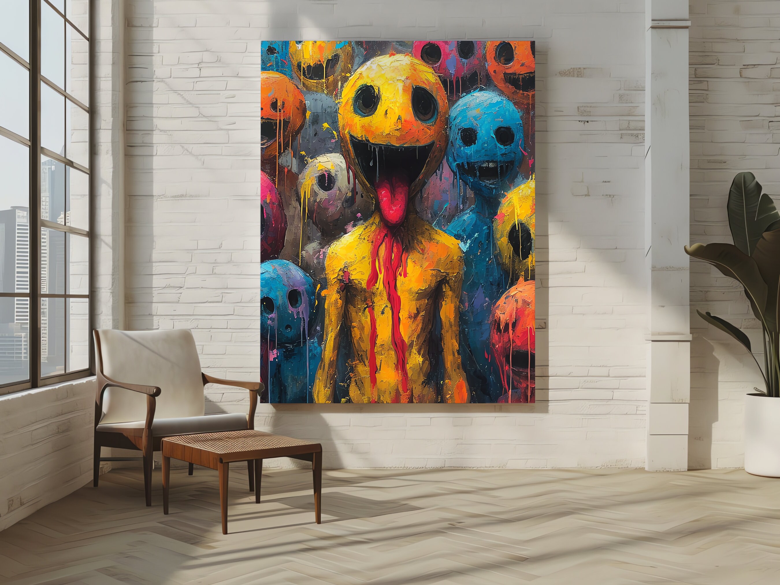 Neo-expressionism Graffiti Art Unique Creepy Face Canvas Surrealistic ...