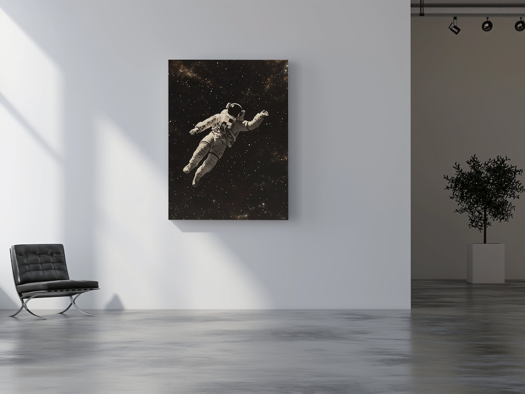 Astronaut in Monochrome Space Art Print Floating in Liminal Realm Outer ...