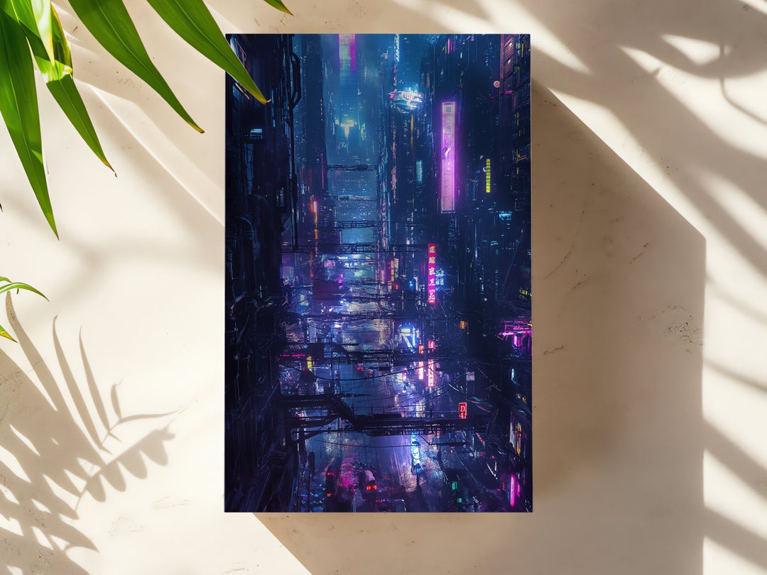 Cyberpunk City Night View 8K Resolution Canvas Art Neon Lights ...