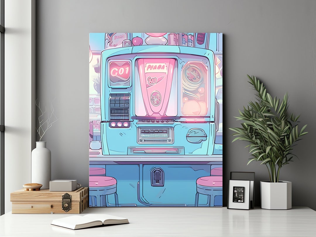 Blue Pink Vending Machine Canvas Comic Book Panel Retro Diner Anime ...