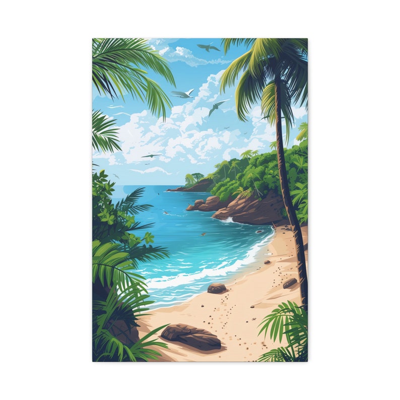 Tropical Beach Canvas Art Palm Tree Painting Matte Detailed Art Coastal ...