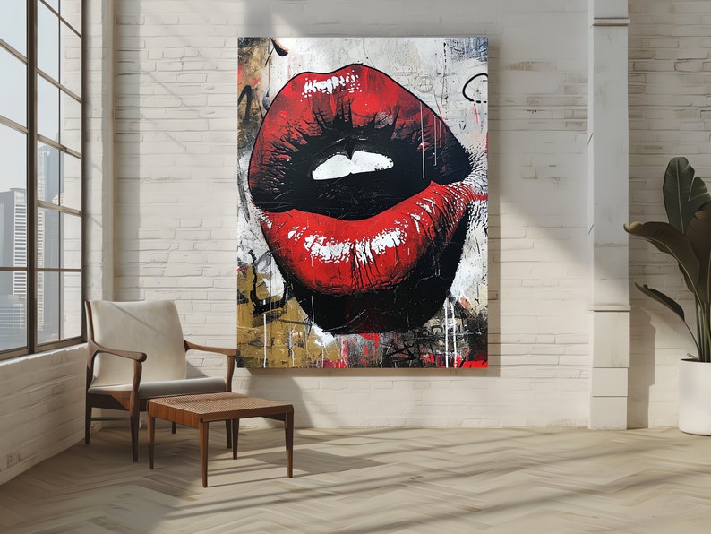 Graffiti-inspired Red Lips Canvas Art Detailed Face Portrait Urban ...