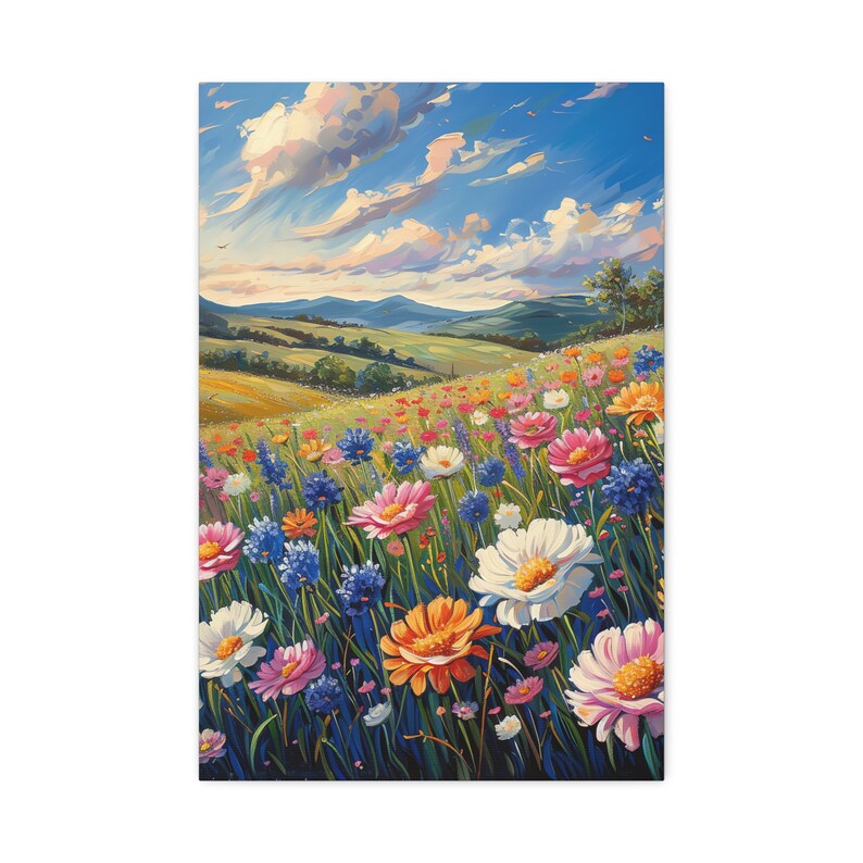 Vibrant Meadow Scene American Landscape Oil Painting Canvas Art Ascherson Inspired Flowery Hill ...