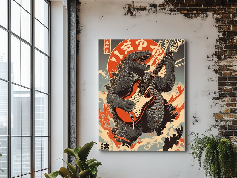 Godzilla Guitarist Funk Punk Rock Metal Canvas Art Print Movie Monster ...