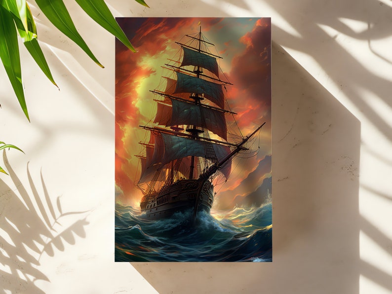 Fantasy Nautical Art Canvas Detailed Matte Painting of Golden Galleon ...
