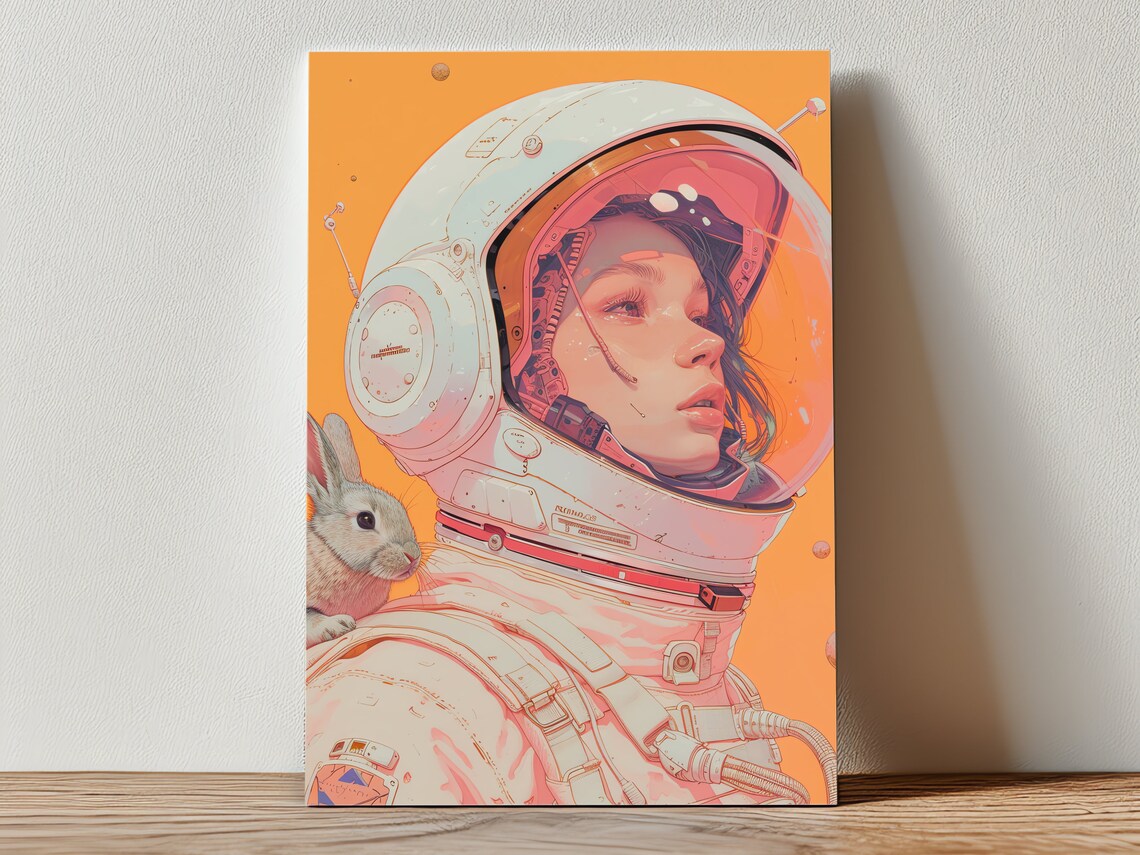 Galactic Female Figure With Lunar Bunny Surreal Art Canvas Inspired by ...
