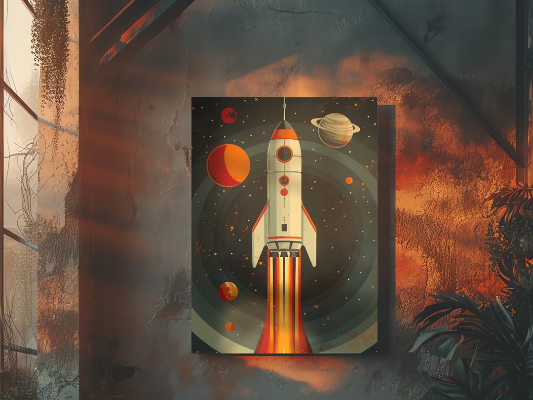 Space Rocket Launch Poster Retro Futurism Art Cosmic Speedart Stunning ...