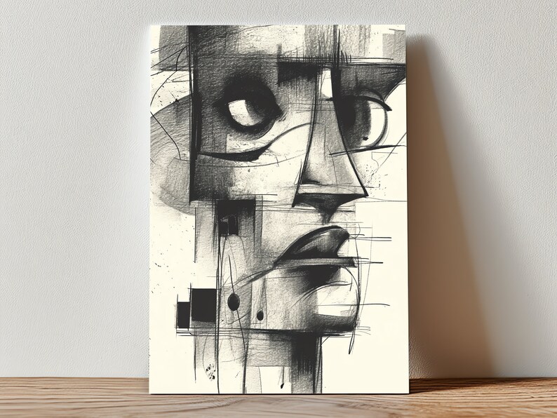 Monochrome Cubo-futurism Canvas Abstract Male Face Art Award-winning ...