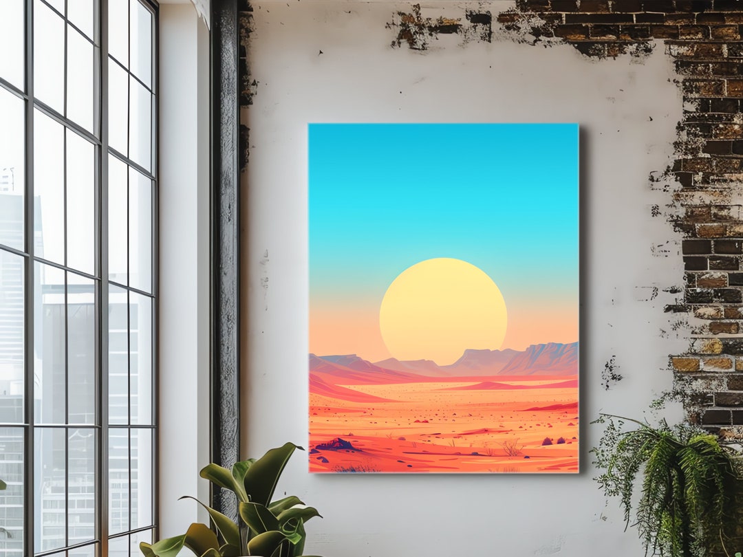 Vaporwave Desert Canvas Art Martian Sunset Flat Synthwave Style Outer ...