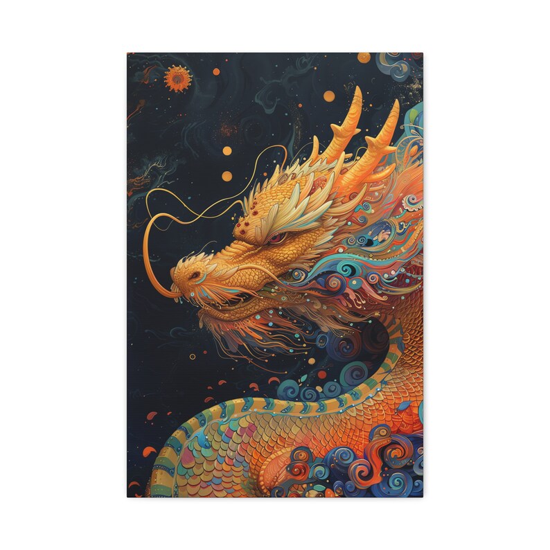 Detailed Fantasy Dragon Art on Black Canvas Inspired by Cloisonnism ...