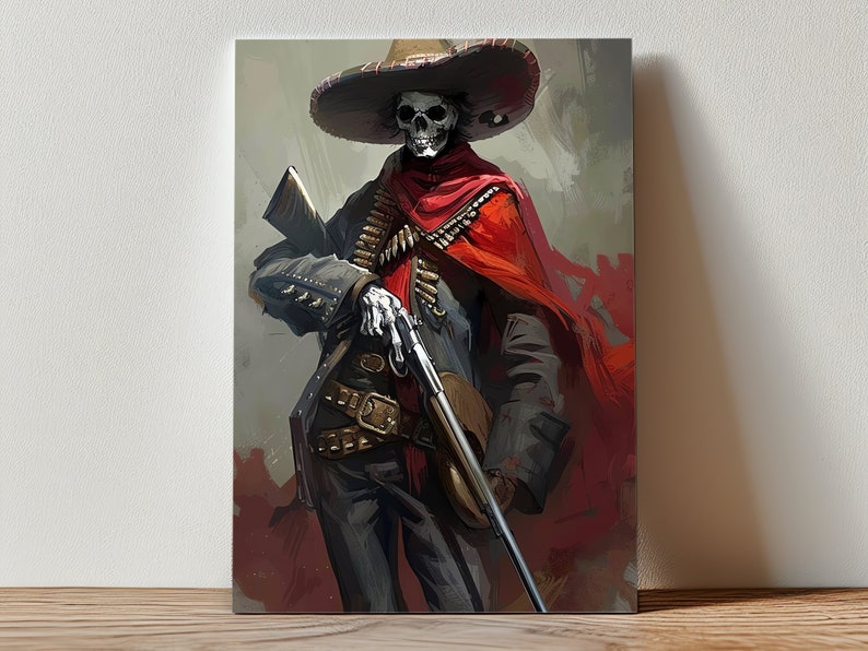 Skeleton Cowboy Mexican Vaquero Canvas Art Vanitas Skull Face ...