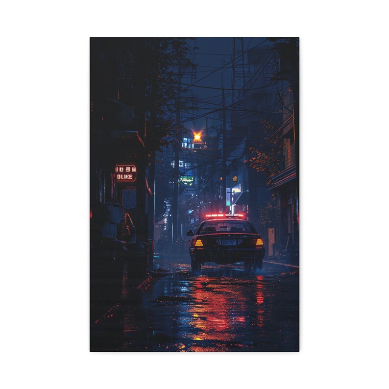 Cyberpunk Police Car Canvas Night City Street Art Photorealism Neo-noir ...