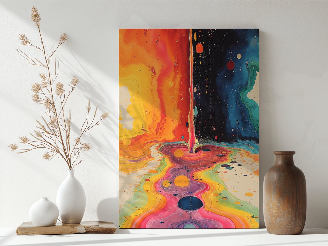 Psychedelic Rainbow Drip Canvas Art Colorful Liquid Pouring Painting ...