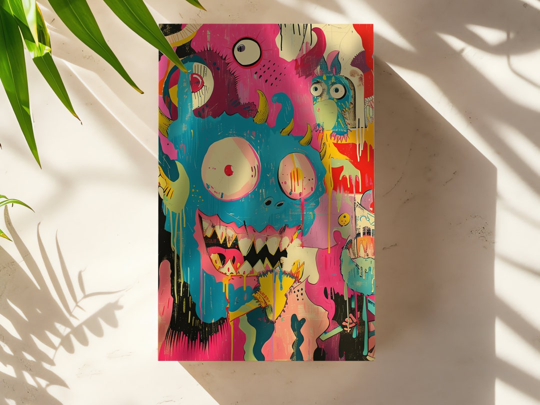 Vibrant Monster Graffiti Canvas Taro Okamoto Inspired Art Pop Surrealism Award-winning Design ...
