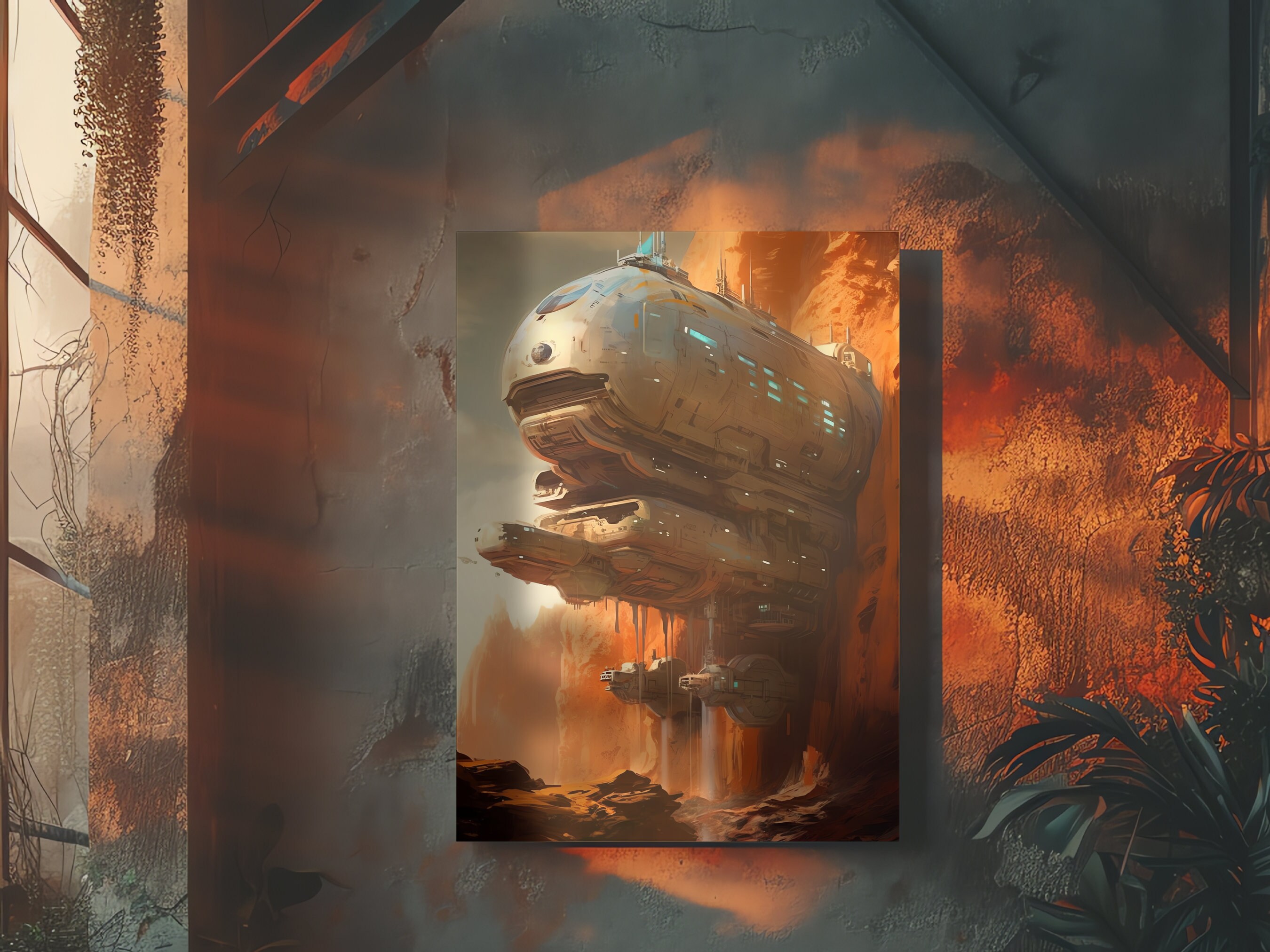 Futuristic Spaceship Matte Painting Desert Landscape Sci-fi Concept Art ...