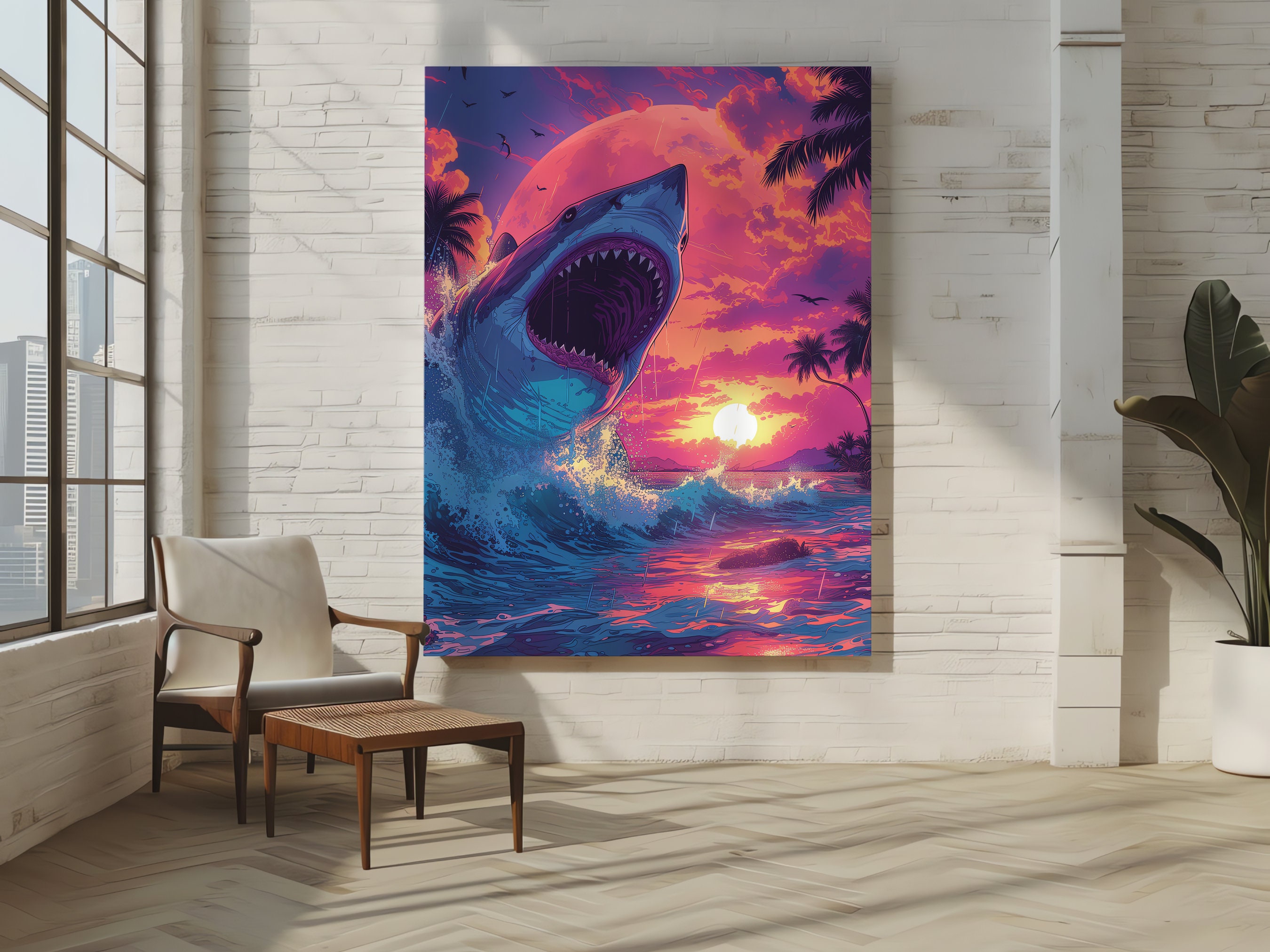 Shark Ocean Poster Art Retrowave Style Epic Shock Imagery Award-winning ...