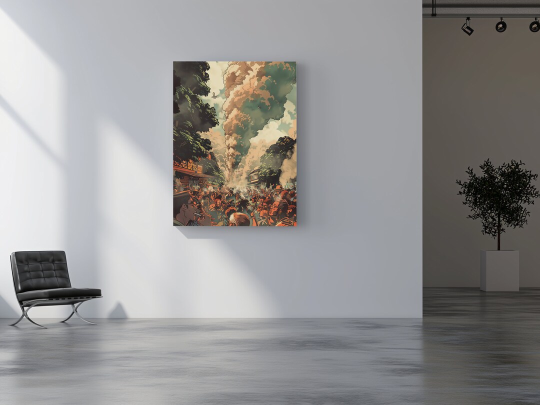 Psychedelic Train Station Comic Panel Canvas Acid Color Smoke Art ...