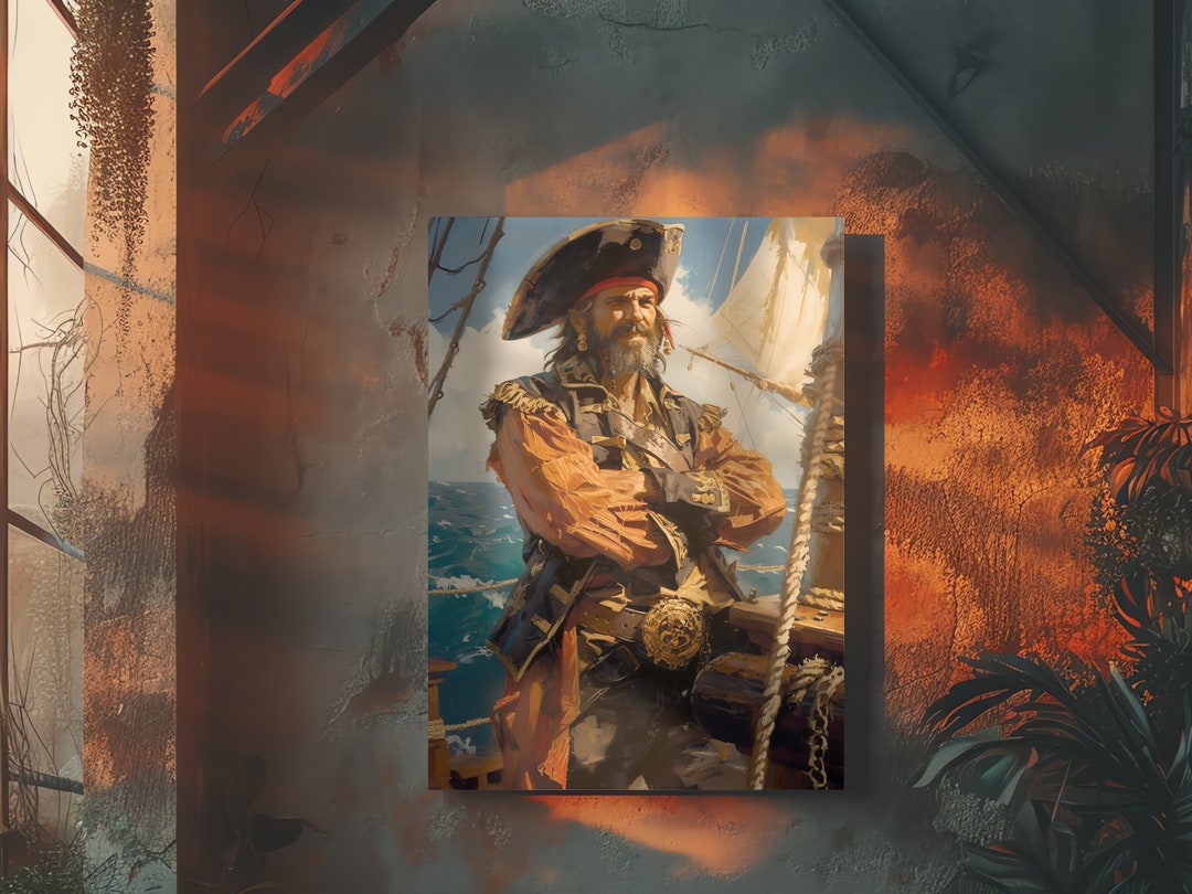 Pirate Captain Portrait Ship Deck Scene Digital Art Photorealistic ...