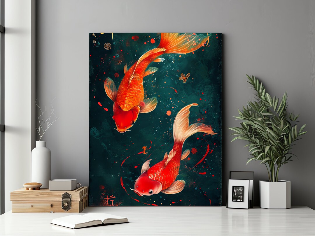 Koi Pond Splendor Pop Surrealism Canvas Vibrant Colors Detailed Art ...