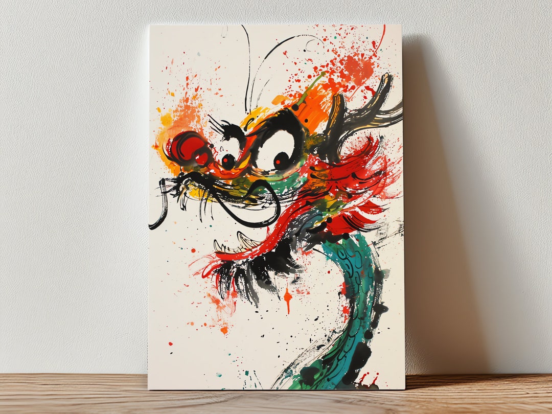 Chinese Dragon Canvas Art Qi Baishi-inspired Paint Splatter Details ...