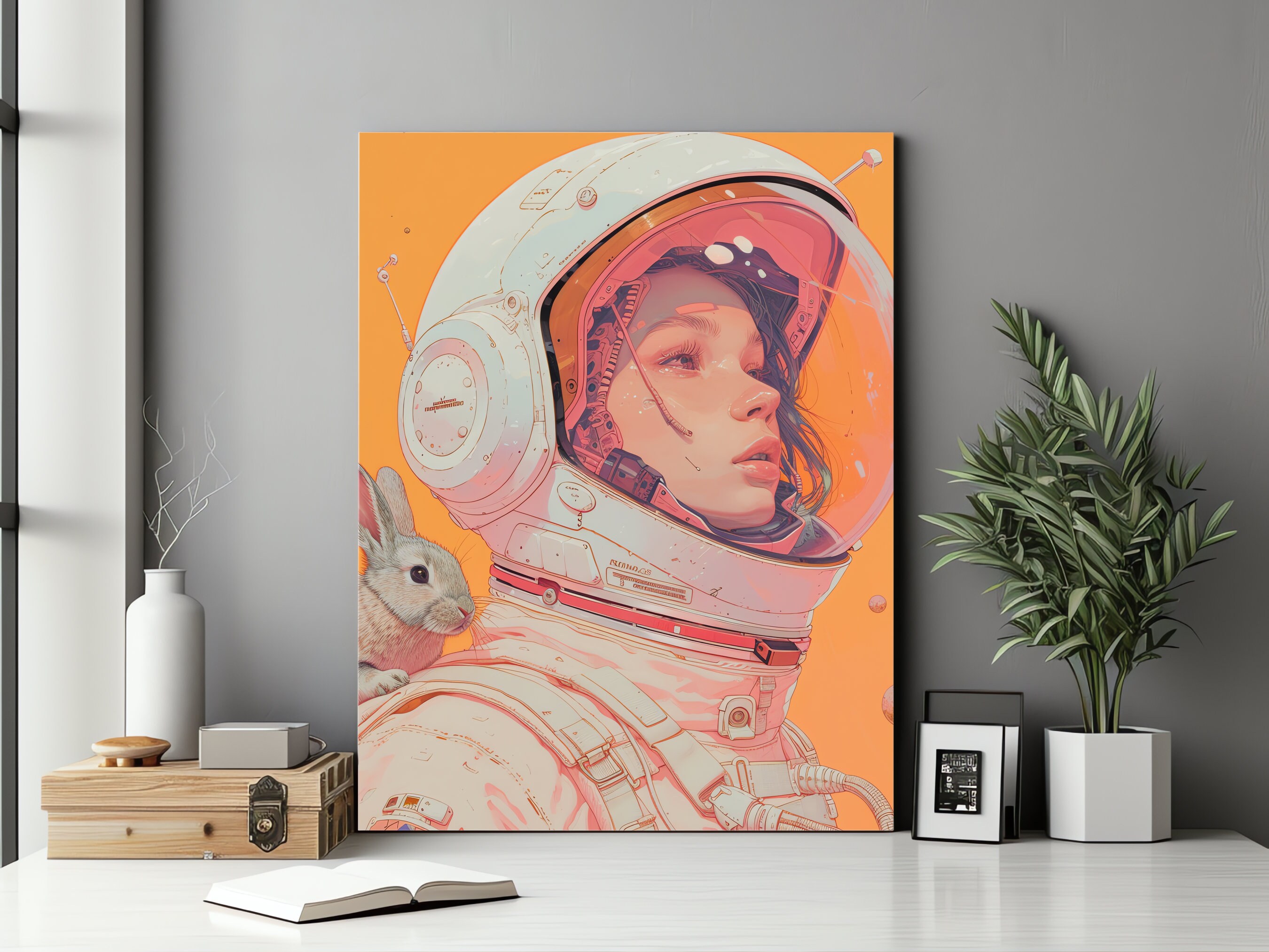 Galactic Female Figure With Lunar Bunny Surreal Art Canvas Inspired by ...
