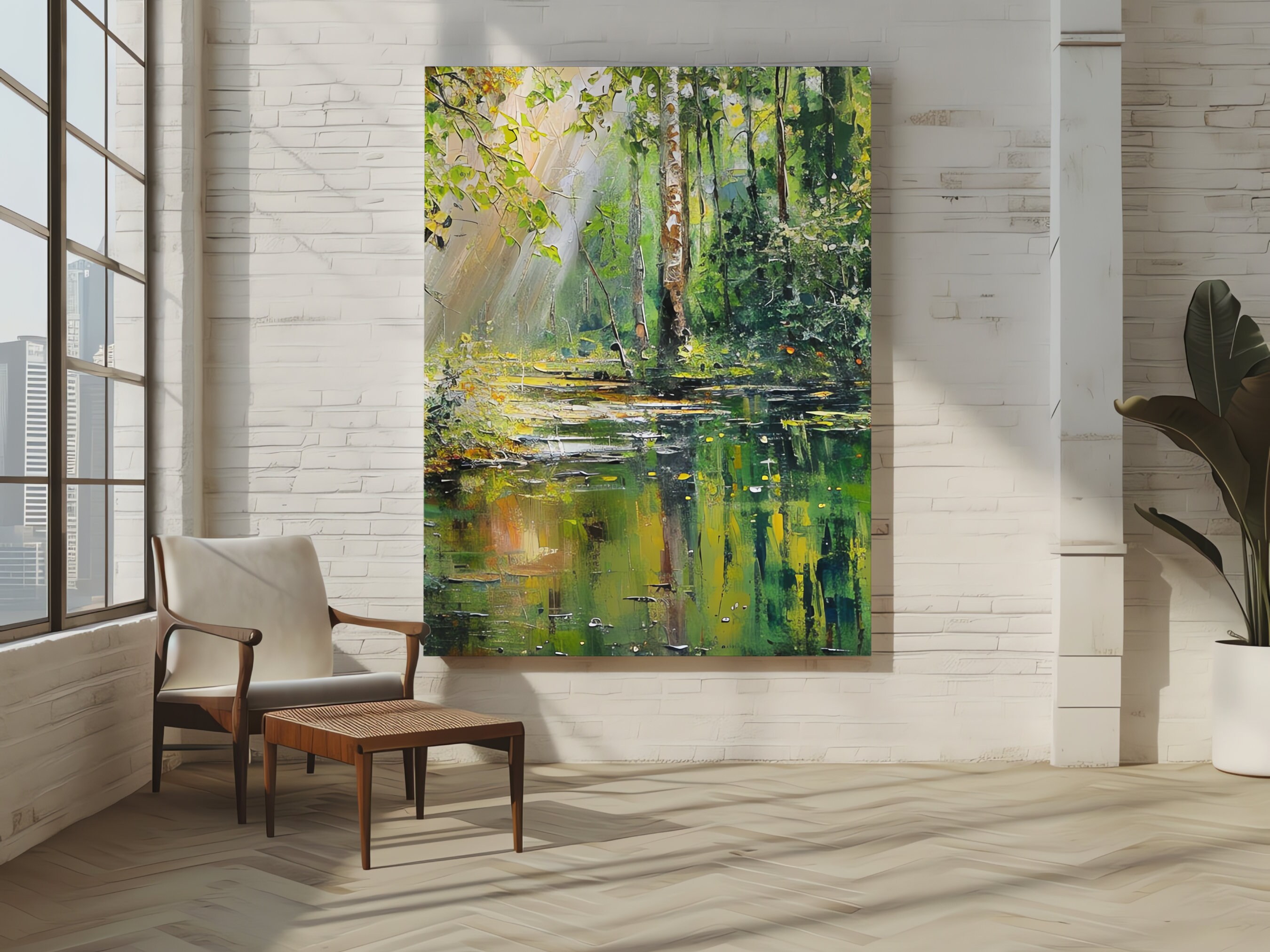 Forest River Art Impressionist Oil Painting Canvas Artwork Bright Hues ...