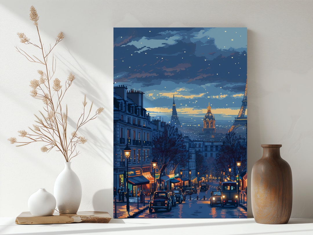 Pixel Art Paris Street Nighttime Cityscape Painting Award-winning Behance Design Detailed Urban ...