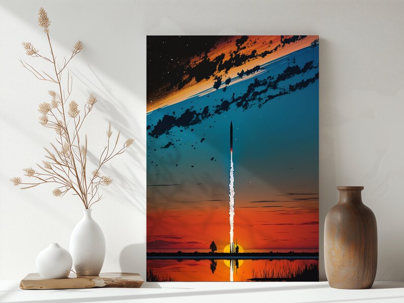 Rocket Launch at Dusk Hyper Realistic Space Art Cgsociety Style Sunset ...