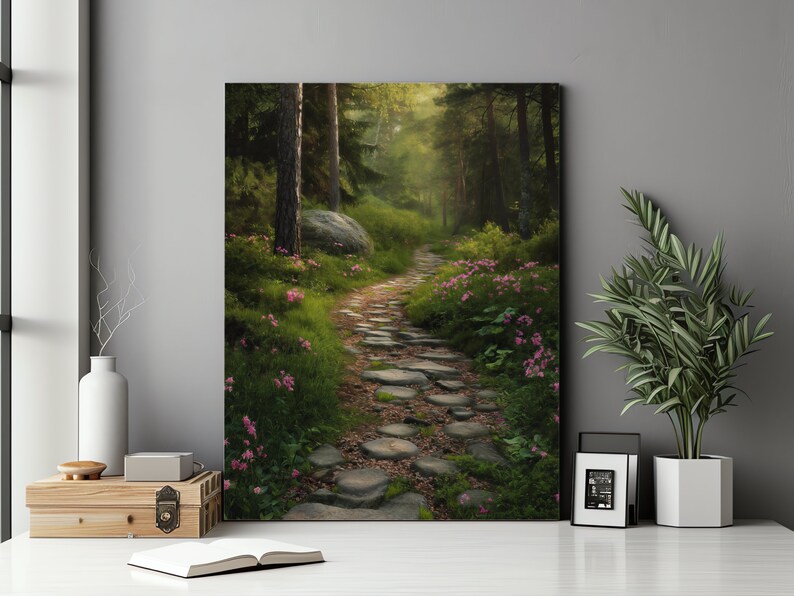 Enchanting Forest Path Canvas Art Fantasy Stone Walkway Painting Award ...