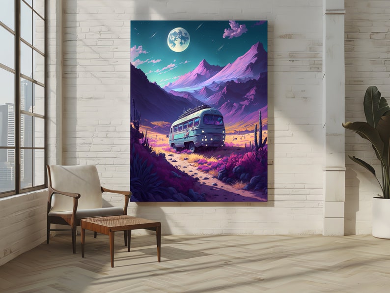 Mountain Bus Journey Canvas Art Winner Painting Space Style Digital ...