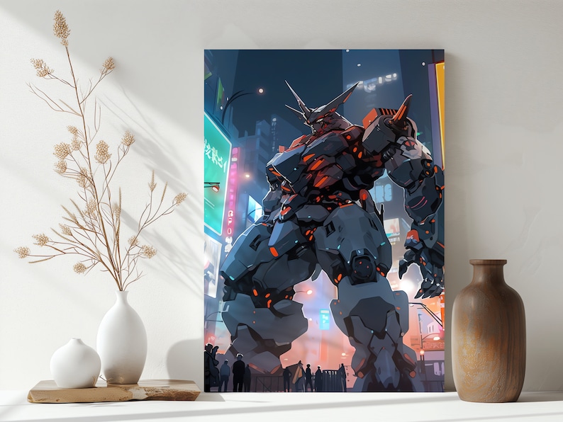Giant Robot City Modern Mecha Anime Art Canvas X4 X2 Upscaled ...