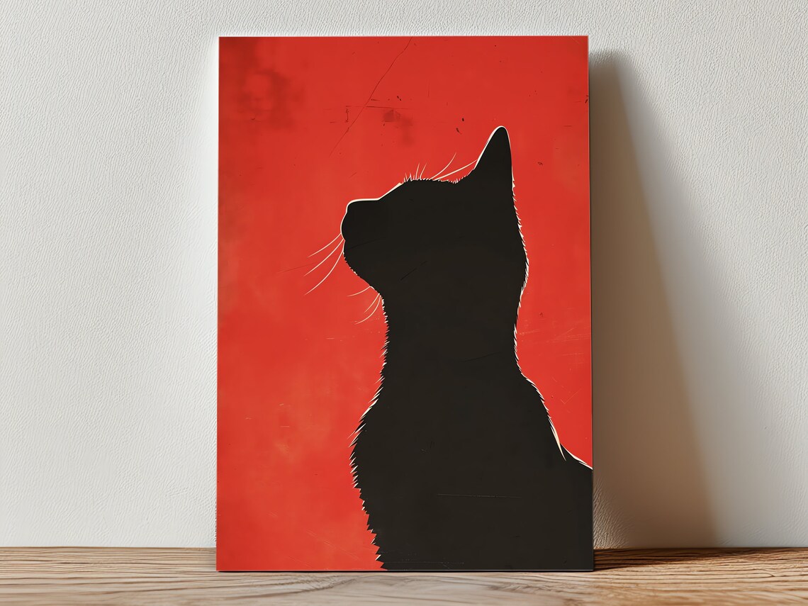Black Cat Silhouette Red Background Sots Art Inspired Canvas ...