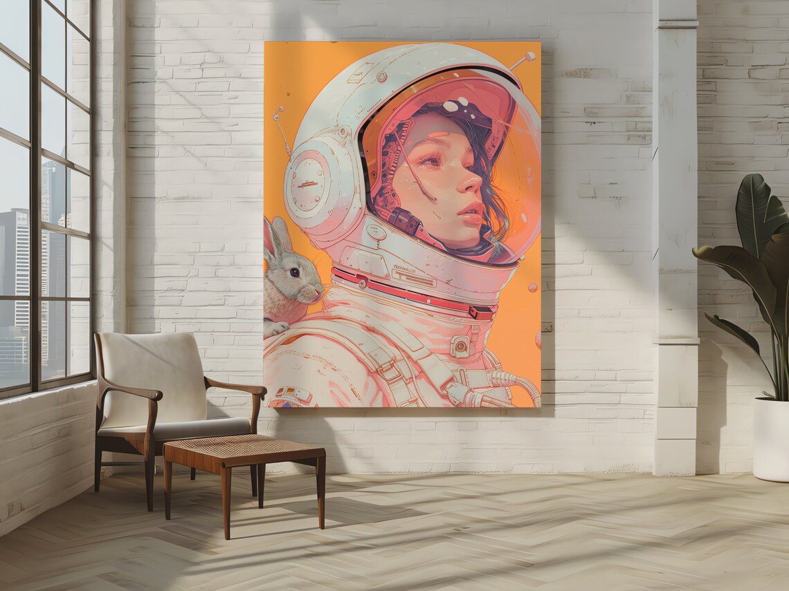 Galactic Female Figure With Lunar Bunny Surreal Art Canvas Inspired by ...