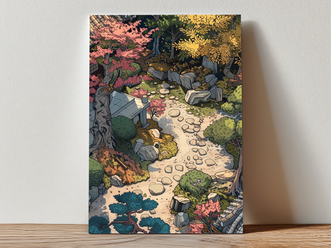 Isometric Zen Garden Canvas Detailed Background Art Tree & Rock ...
