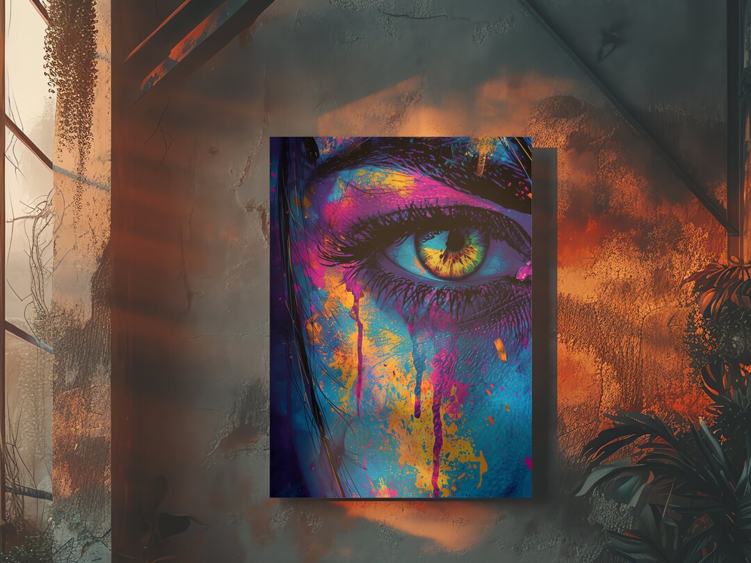 Psychedelic Eye Canvas Art Vibrant, Dripping Colors Detailed Digital ...