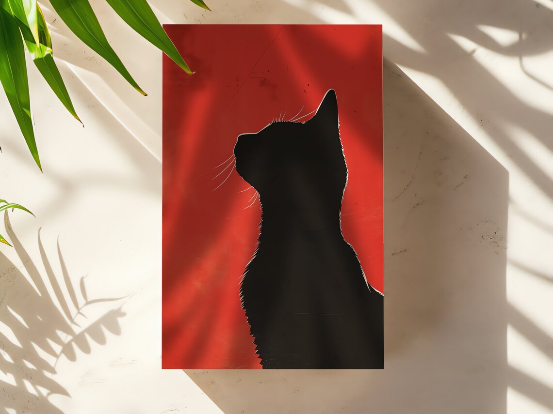 Black Cat Silhouette Red Background Sots Art Inspired Canvas ...