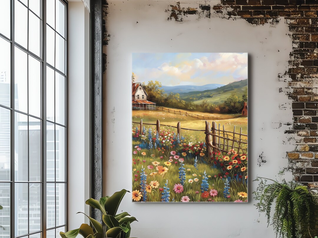 Rustic Farm Scene Canvas American Meadow Landscape Country Style Art ...