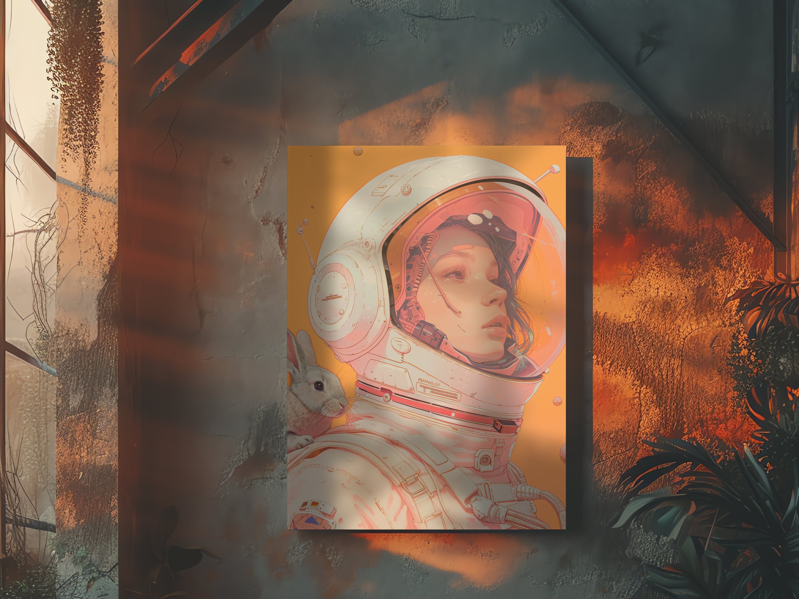 Galactic Female Figure With Lunar Bunny Surreal Art Canvas Inspired by ...