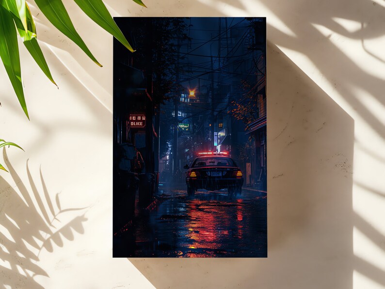 Cyberpunk Police Car Canvas Night City Street Art Photorealism Neo-noir ...