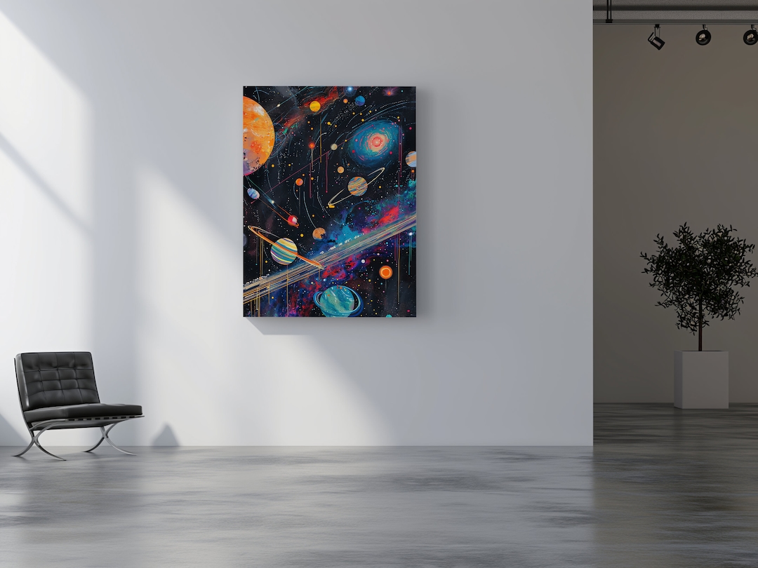 Galactic Planets Outer Space Canvas Intricate Cosmic Designs Neon ...