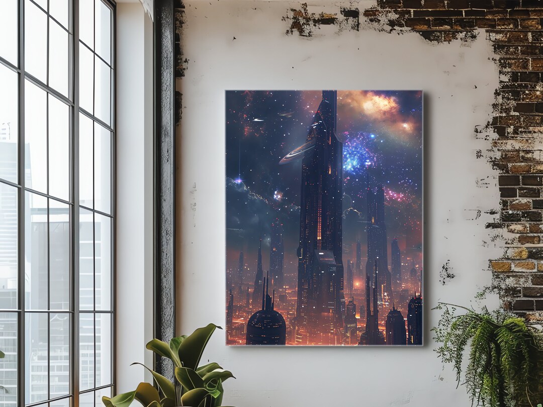 Futuristic City Night Canvas Art CG Society Winner Scifi Nightscape Space Art Coruscant Backdrop ...