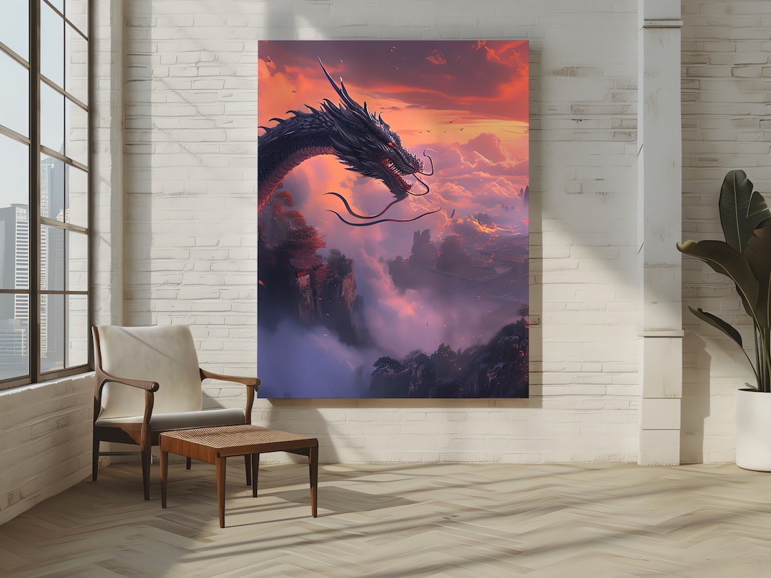 Fantasy Dragon Flying Sunset Mountain Canvas Art Cgsociety Winner ...