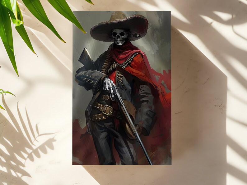 Skeleton Cowboy Mexican Vaquero Canvas Art Vanitas Skull Face ...