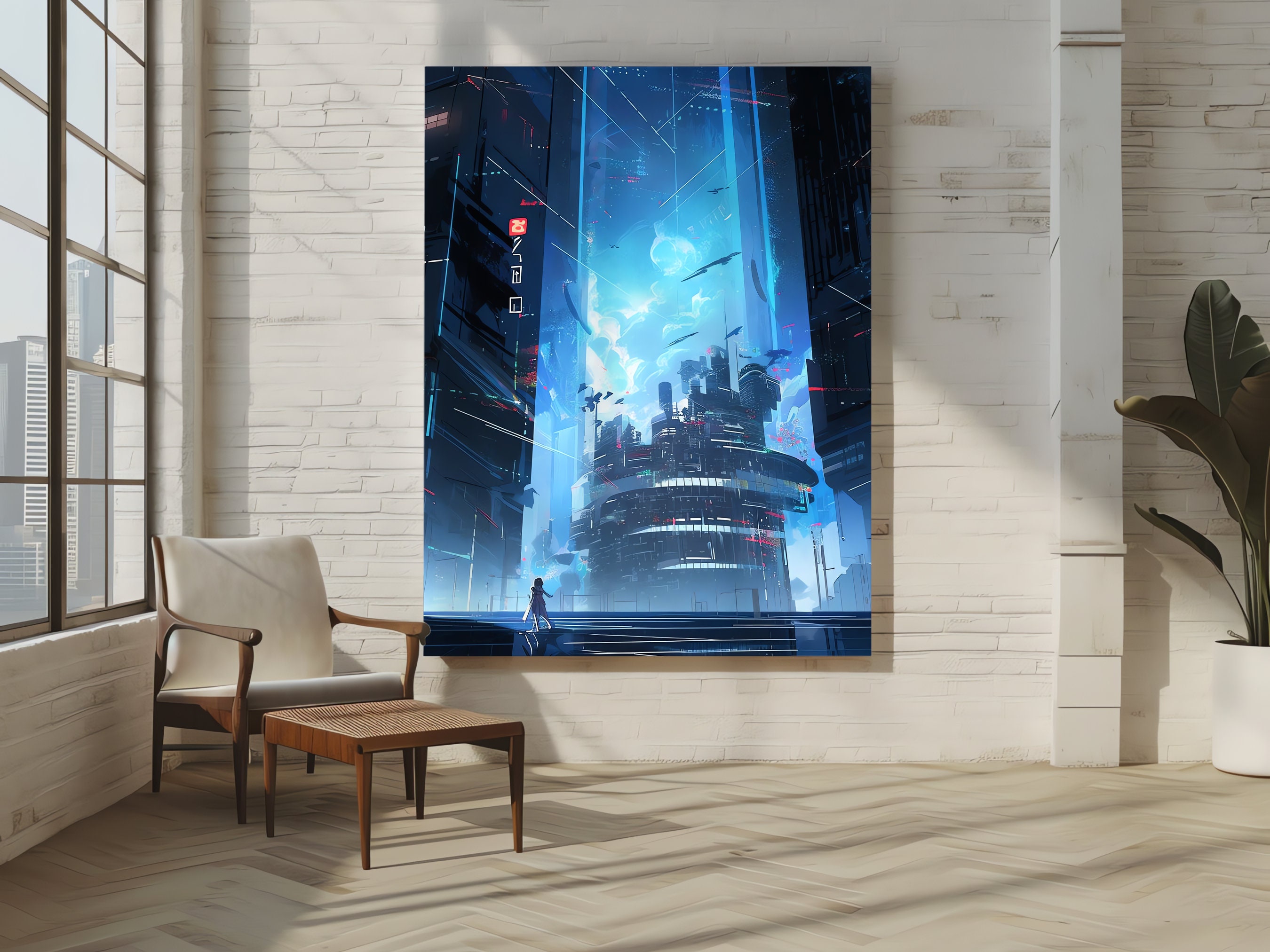 Cyberpunk Art Futuristic Woman Ascending Stairs Futurism Cityscape ...