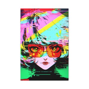 Cyberpunk Anime Girl 80's Retro Style Canvas Art Upscaled Close-up ...