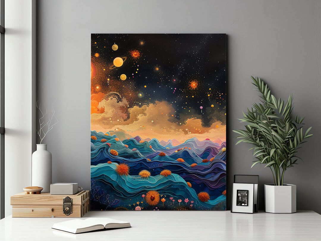 Sunset Water Psychedelic Art Canvas Hyper-detailed Visionary Dreamscape ...