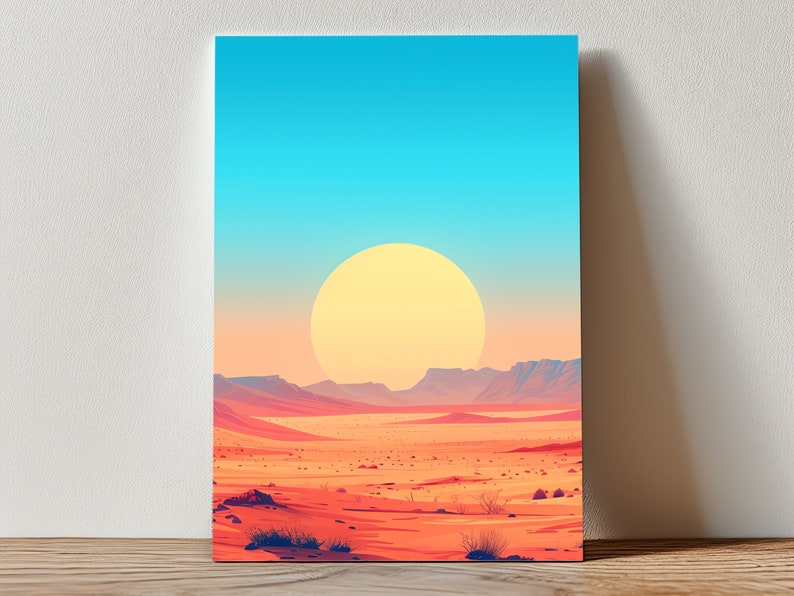 Vaporwave Desert Canvas Art Martian Sunset Flat Synthwave Style Outer ...