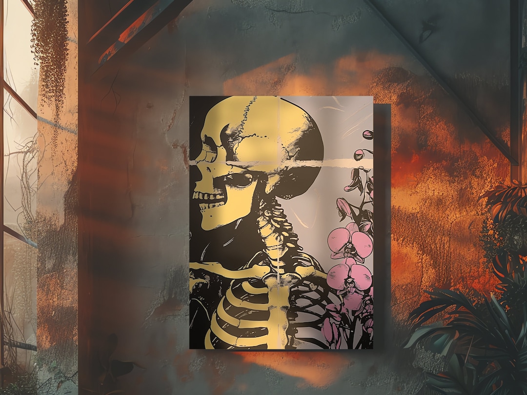 Pop Art Skeleton Floral Canvas Inspired Vanitas Artwork Street Art ...