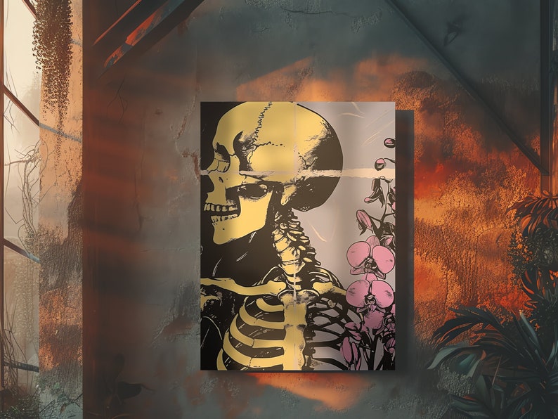 Pop Art Skeleton Floral Canvas Inspired Vanitas Artwork Street Art ...
