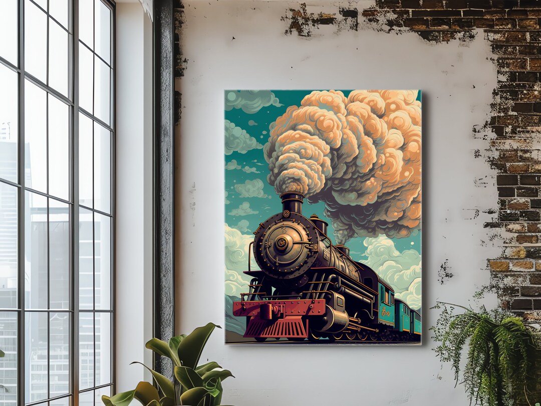 Psychedelic Steam-punk Train Art Canvas Poster Illustration Locomotive ...